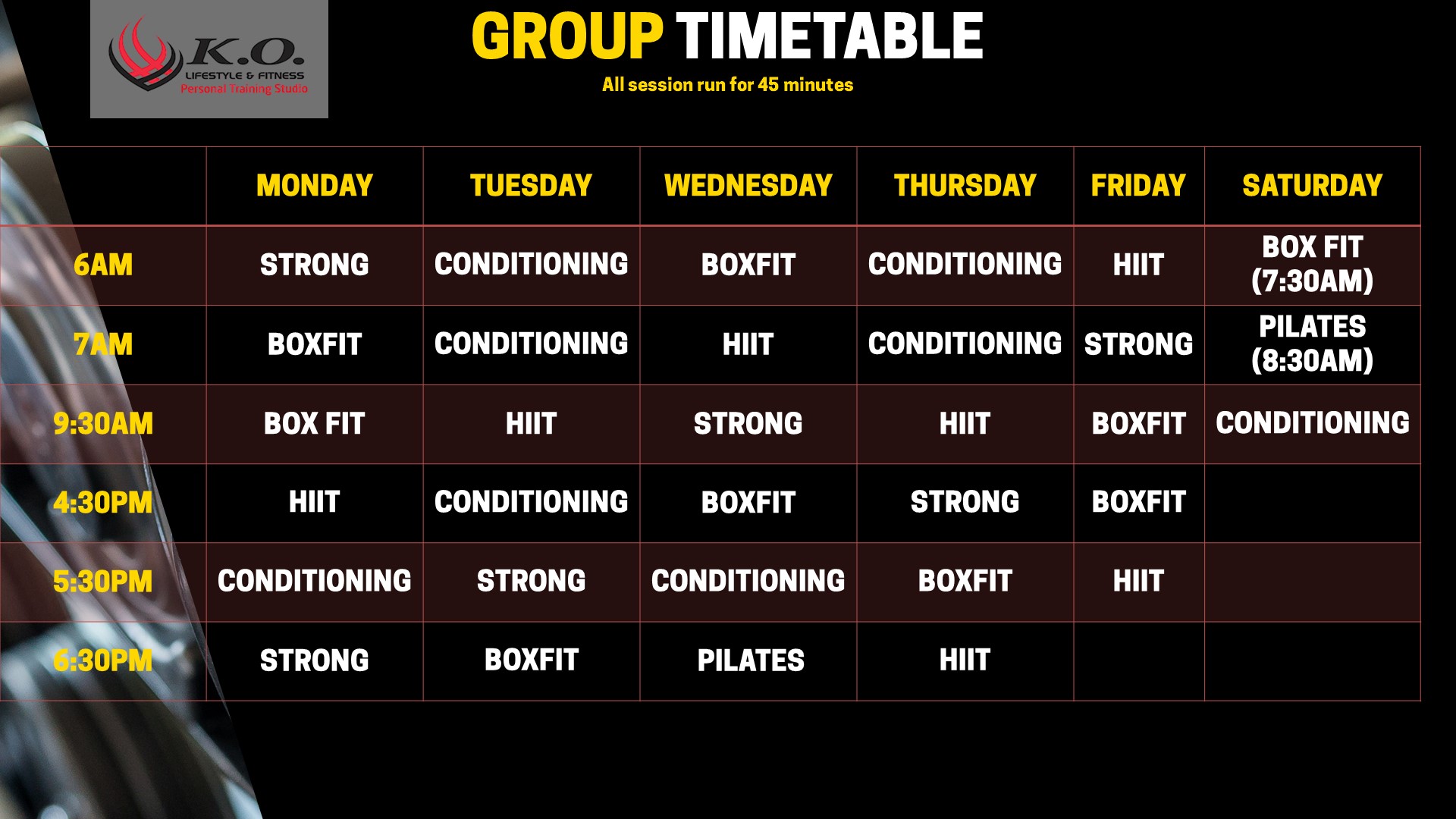 Group Timetable - Ko Lifestyle And Fitness